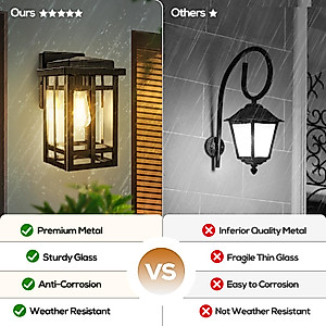 Outdoor Wall Light Fixtures 9.76'', Waterproof Porch Lights Wall Lanterns, Exterior Modern Matte Black Wall Mount Lighting, Anti-Rust E26 Socket Wall Scones for Front Door Garage, 2 Pack