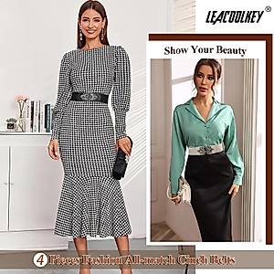 LEACOOLKEY 4 Pack Women Wide Elastic Waist Belt for Dress Vintage Stretch Cinch Belt Retro Buckle