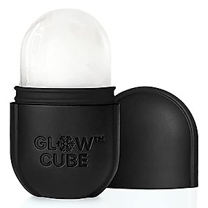 Glow Cube Ice Roller For Face Eyes and Neck To Brighten Skin & Enhance Your Natural Glow/Reusable Facial Tool to Tighten & Tone Skin & De-Puff The Eye Area (Black)