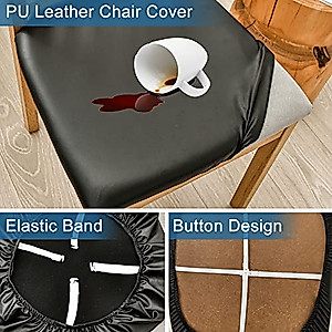 HAOYONG Chair Seat Covers Set of 4 PU Chair Covers for Dining Room Chair Covers Waterproof Chair Cushion Cover Kitchen Dining Seat Slipcovers Removable Upholstered Chair Protector Slipcover(Black)