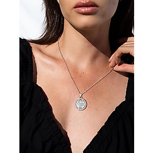 U7 Men Women St Benedict Necklace 925 Sterling Silver Round Medal Protect Saint Nursia Benedict Pendant and Chain 18 Inch
