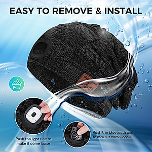 Bluetooth Beanie with Light for Men, Beanie with Light Unisex USB Rechargeable Hands-Free 4 LED, Headlamp Cap with Wireless Headphones Built-in Speaker Mic Gifts for Men Dad Teen (Black)
