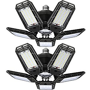 suyncyi 2 Pack LED Garage Light, 150W Ultra Bright LED Shop Light with 5 Adjustable Panels,15000LM 6500K E26/E27 Deformable LED Garage Ceiling Lights for Garage, Workshop