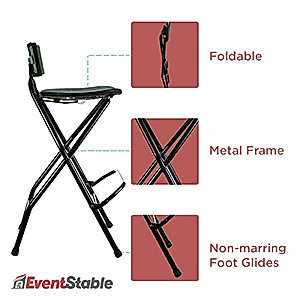 EventStable TitanPRO Folding Bar Stool with Backrest - Black Metal Frame Stool with Back Support - Durable and Sturdy Folding Stool for Outdoor Kitchen Shop Cafe