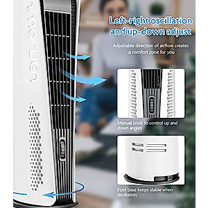 CONBOLA Desk Fan for Bedroom with Cold Air for Home, 16" Battery Operated Bladeless Rechargeable Fan, 10000mAh Small Tower Fan, Quiet Oscillating Portable Fan with 3 Speeds Timer LED Light, Office