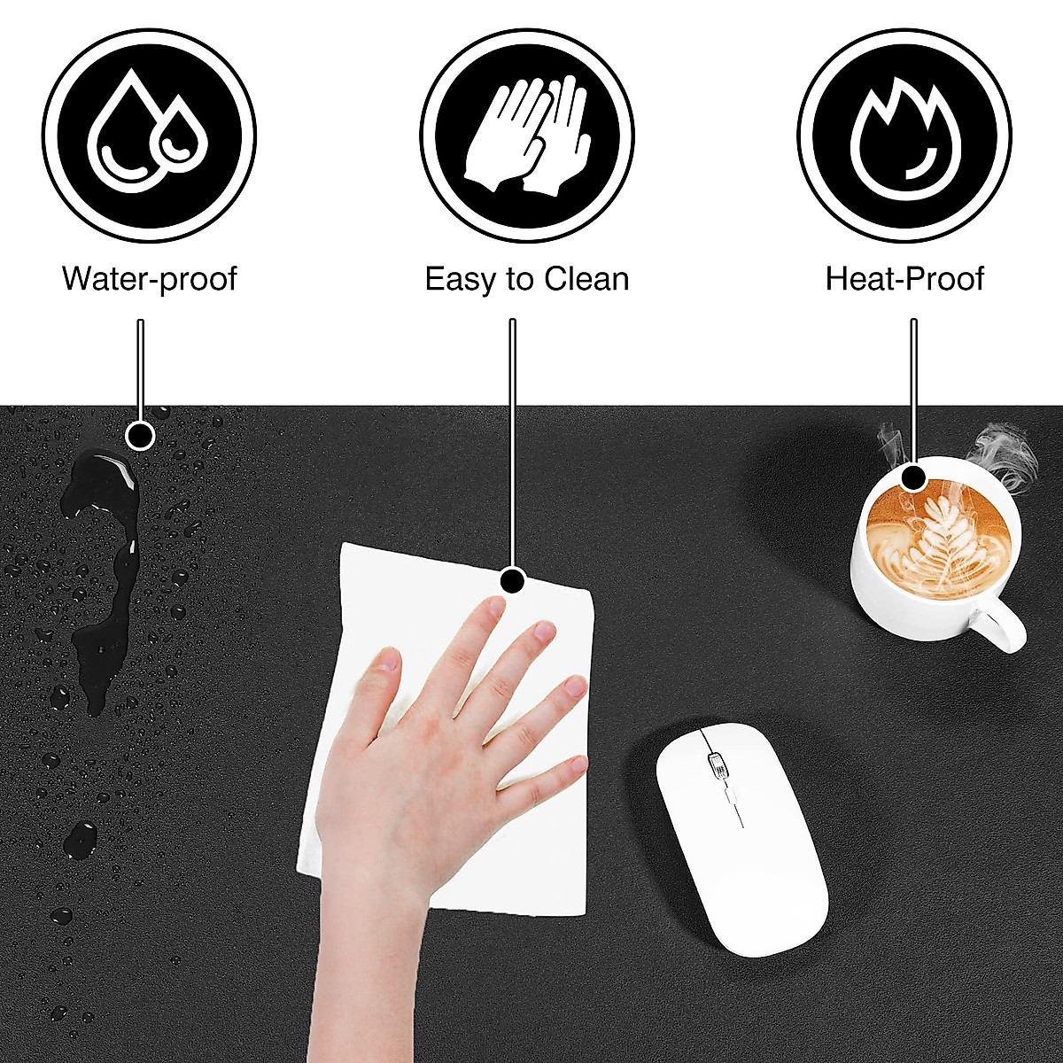 TOWWI Dual Sided Desk Pad, Large Desk Mat, Waterproof Desk Blotter Protector Mouse Pad, Leather Desk Pad Large for Keyboard and Mouse (36" x 17", Black)