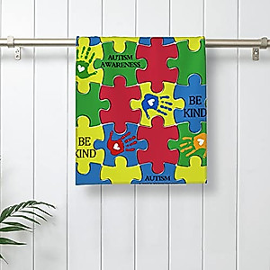 Colorful Heart Handprint Pizzle Be Kind Autism Awareness Hand Towels Microfiber Wash Cloth Facial Cleansing Face Cloth Super Absorbent Quick Dry Soft Durable Towel for Women Men 12x27.5in