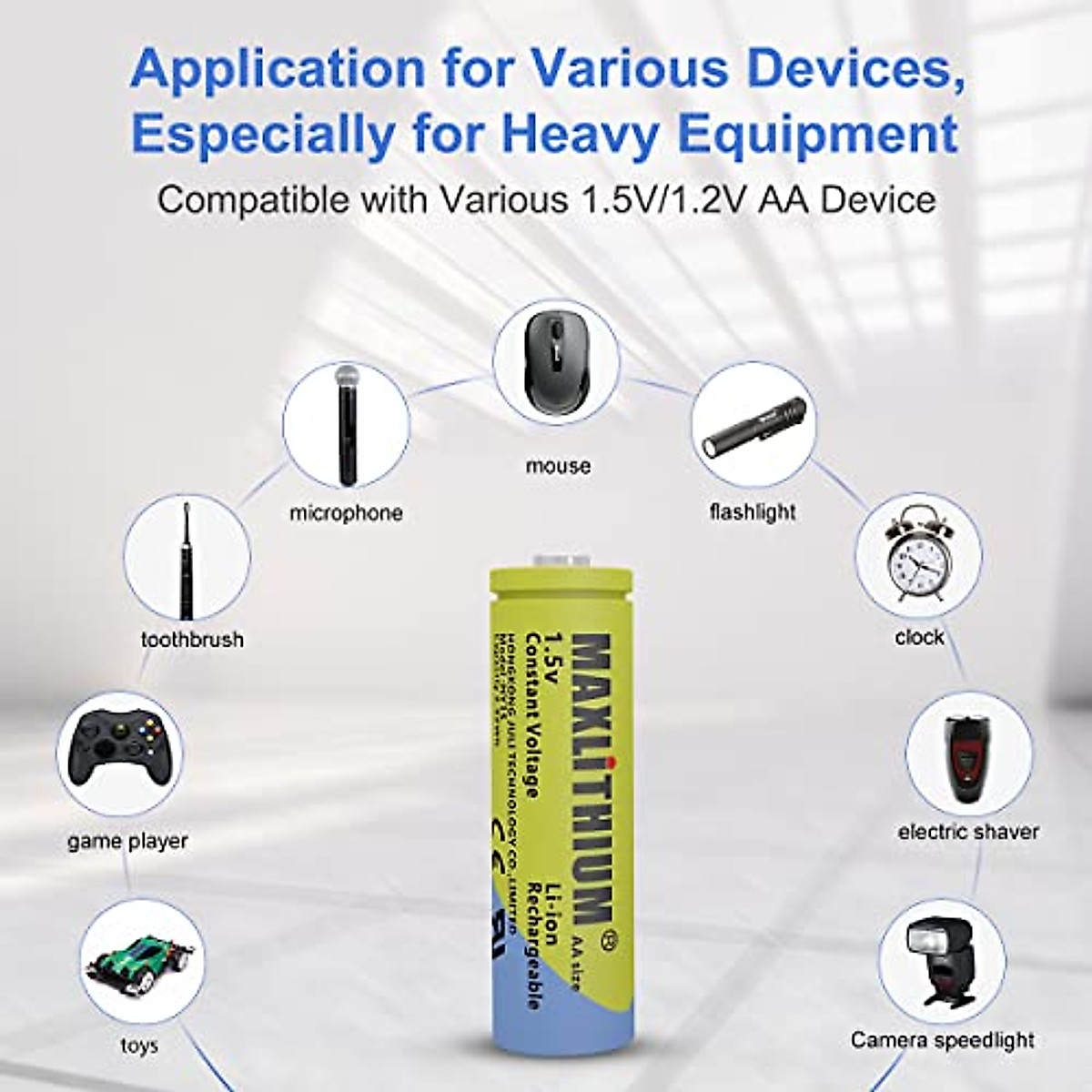 maxlithium 1.5V AA Lithium Rechargeable Batteries 2520mWh, 1500 Cycles Lithium AA Batteries Rechargeable with 2H Fast Charging, 4 Count with Charger