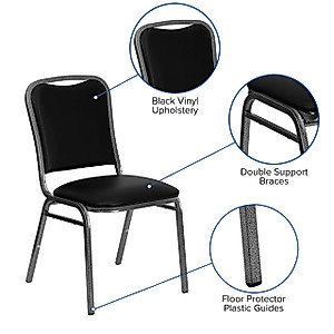 EMMA + OLIVER Stacking Banquet Chair in Black Vinyl - Silver Vein Frame