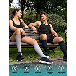 SONORAN 2 Pairs Compression Socks for Men & Women 20-30 mmHg Graduated Compression Socks Knee High Best Support for Running, Travel, Athletic L/XL（Gray Green）