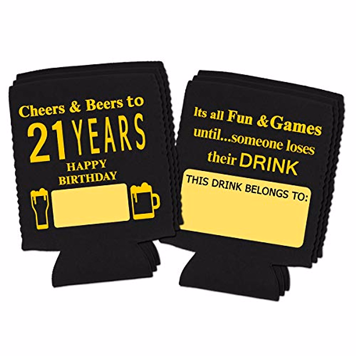 Yangmics Direct 21st Birthday Can Cooler Sleeves - 21st Birthday Party Supplies - Black and Gold Twenyt-first Birthday Cup Coolers-Pack of 12-Born in 2001