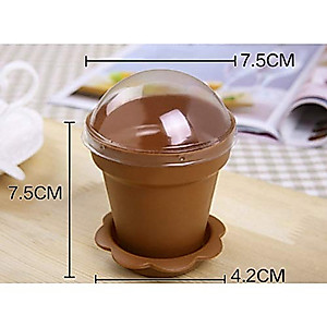 Housoutil Dessert Cups 20pcs Mini Dessert Cup, Plastic Flowerpot Cake Cups with Dome Lid, Bottom Tray and Shovel Spoon, Small Flower Pot Ice Cream Cups for Pudding Mousse DIY Baking Flower Pot Cupcake