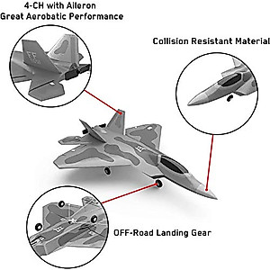 Top Race Remote Control Jet – Advanced F-22 Raptor Model RC Fighter Jet with Range Over 300 ft. – Battery Powered 4 Channel RC Plane with 6 Axis Gyro for Acrobatics