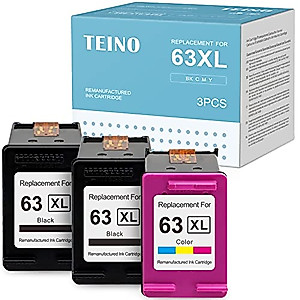 TEINO 63 63XL Remanufactured Ink Cartridge Replacement for HP 63XL 63 XL use with HP ENVY 4520 4512 4510 OfficeJet 4650 5255 3830 5258 5252 3833 4652 DeskJet 1112 2130 3630 3632 (2 Black, 1 Tri-color)