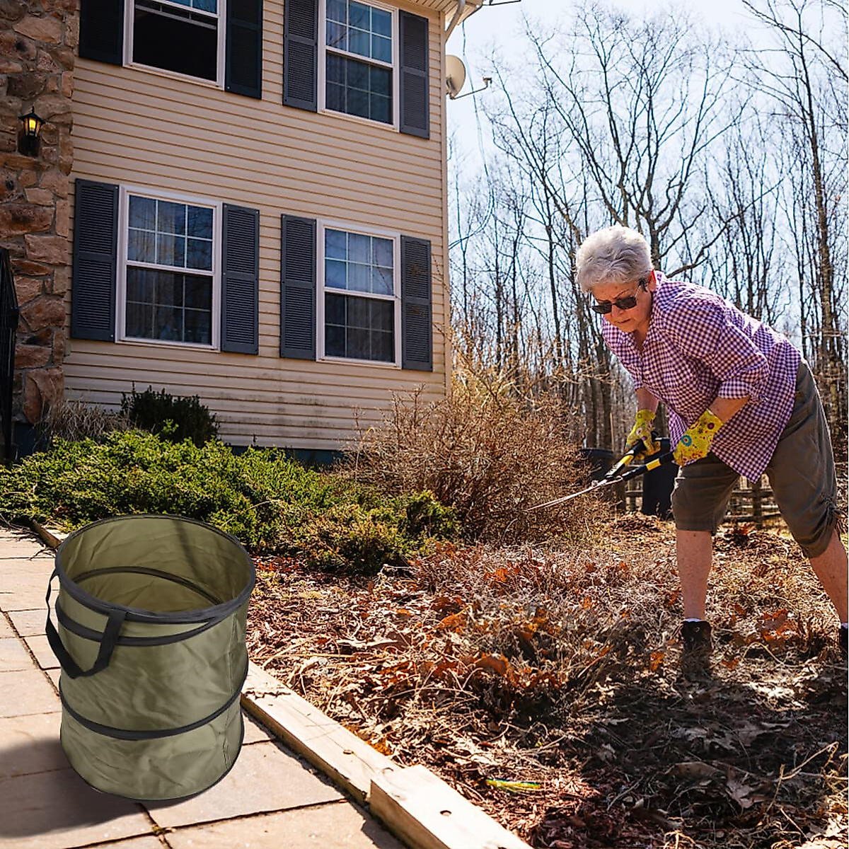 BESPORTBLE PopUp Trash Can, 10Gallon Collapsible Garbage containers - Portable Recycle Bin for Camping Outdoor BBQs, Tailgating Leaf or Yard Cleanup