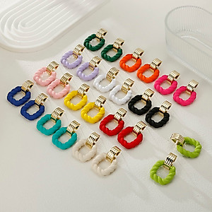 RUOFFETA Rectangle Earrings for Women, Acrylic Square Earrings Twisted Geometric Statement Earrings(Black Gold)