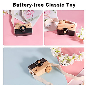 Liangxiang Wooden Camera Toy, Mini Wooden Camera Toy Pillow for Toddler Baby Neck Hanging Camera Photographed Props Present Clothing Accessory Cute Camera Toy Kid’s Room Hanging Decor Gift (Black)