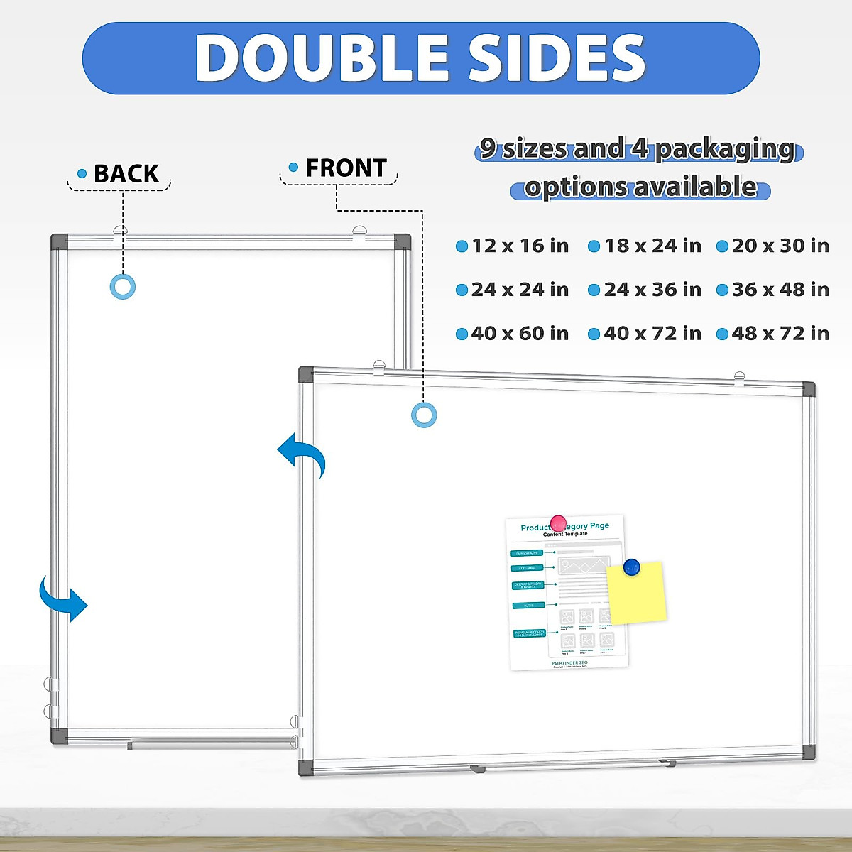 WALGLASS Magnetic White Board, 36" x 24" Double-Sides Dry Erase White Board for Wall, Hanging or Mounted Whiteboard, Horizontal or Vertical, Silver Aluminium Frame, Home, School, Office, Kitchen