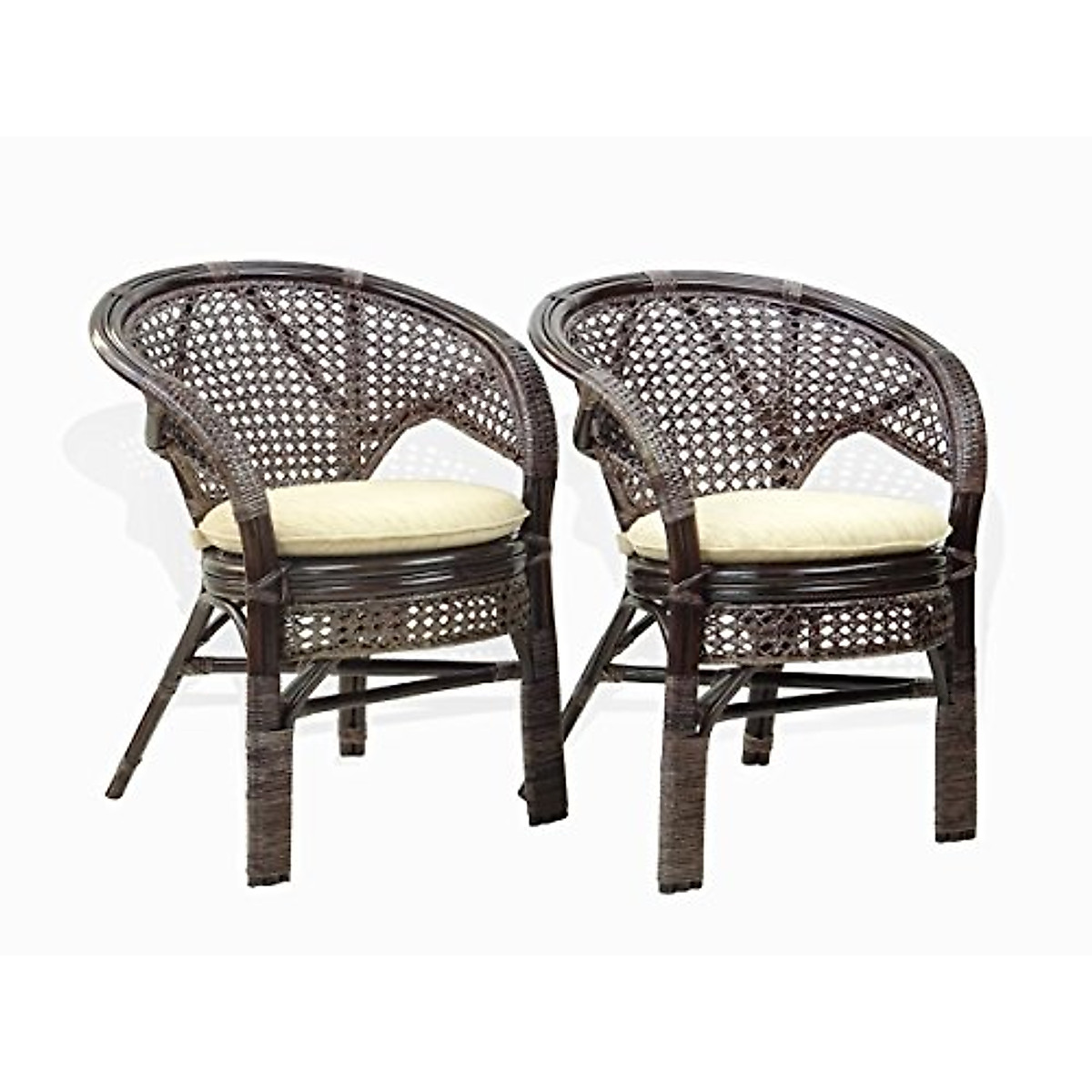 Wickerix Pelangi Handmade Rattan Dining Wicker Chair w/Cushion, Dark Brown