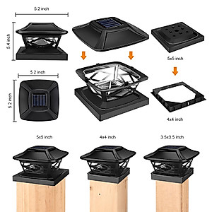 TWINSLUXES Solar Post Cap Lights,25LM Outdoor Fence Post Cap Lights,Waterproof,2 Light Modes,Fit 3.5x3.5/4x4/5x5in Wooden Post or Vinyl,Solar Deck Post Lights for Garden Deck Patio Decoration