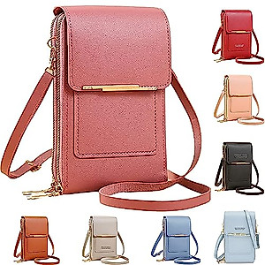 Cooking Coll Anti-Theft Leather Bag,Small Crossbody Cell Phone Purse Wallet for Women,Touchscreen with Shoulder Strap,RFID Blocking Messenger Handbag Credit Card Slots, Dark Pink