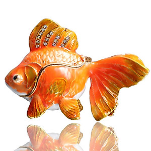 Waltz&F Hand-Painted Orange goldfish Trinket Box Animal Jewelrybox Figurine Collectible Ring Holder