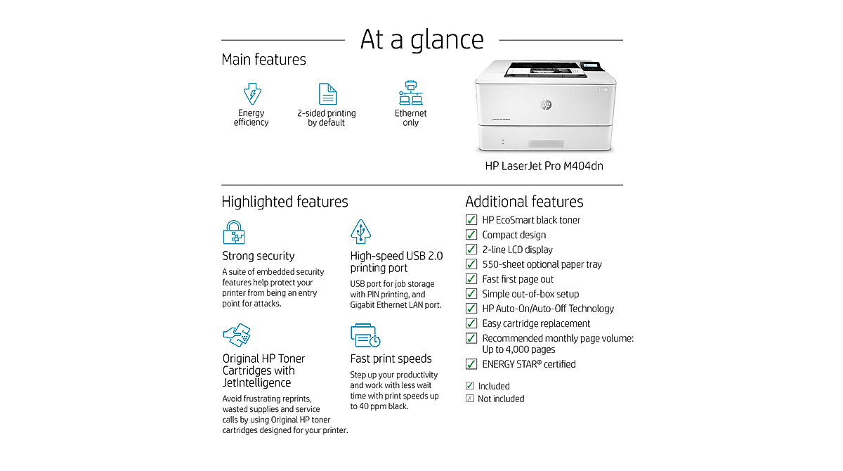 HP LaserJet Pro M404dn Monochrome Printer with Ethernet & Duplex