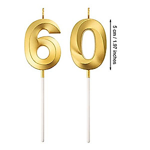 60th Birthday Candles Cake Numeral Candles Happy Birthday Cake Topper Decoration for Birthday Party Wedding Anniversary Celebration Supplies (Gold)