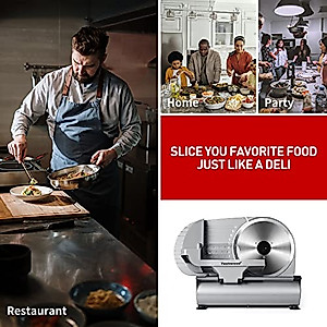 Meat Slicer, Techwood Electric Deil Food Slicer with Removable 9” Stainless Steel Blade, Deli Cheese Fruit Vegetable Bread Cutter with Adjustable Knob for Thickness, Food Carriage & Non-Slip Feet