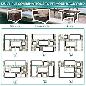 MEETWARM 7 Pieces Wicker Patio Furniture Set Outdoor Conversation Set All Weather Rattan Sectional Sofa Couch Garden Dining Table Chair Set with Ottoman (Brown)