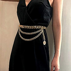 Anglacesmade Bohemain Metal Layered Body Chain Belly Chain Belt with Coin Charm Pendant Chunky Wallet Chain Punk Waist Chain for Women(Gold)