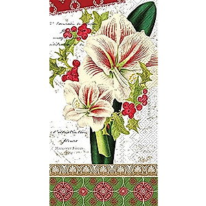 Christmas Hand Towels Decorative Paper Hand Towels for Christmas Bathroom Decor Guest Towels - Farmhouse Bathroom Hand Towels Disposable - Red and White Floral Amaryllis Pak 32