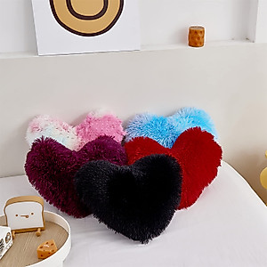 MOOWOO Black Fluffy Heart Pillow, Faux Fur Throw Pillow,Sherpa Plush Fluffy, Cute Soft Throw Cushion, Valentines Day,Thanks Giving Days,Christmas Day Decorative for Home Bed Couch (Black)