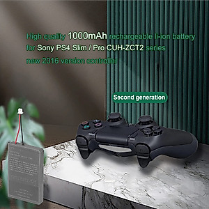 OSTENT 1000mAh 3.65V 3.7Wh Rechargeable Li-ion Battery Pack Replacement for Sony PS4 Pro/Slim CUH-ZCT2 Series Bluetooth Wireless Dual Shock Controller Second Generation New Version Small Connector