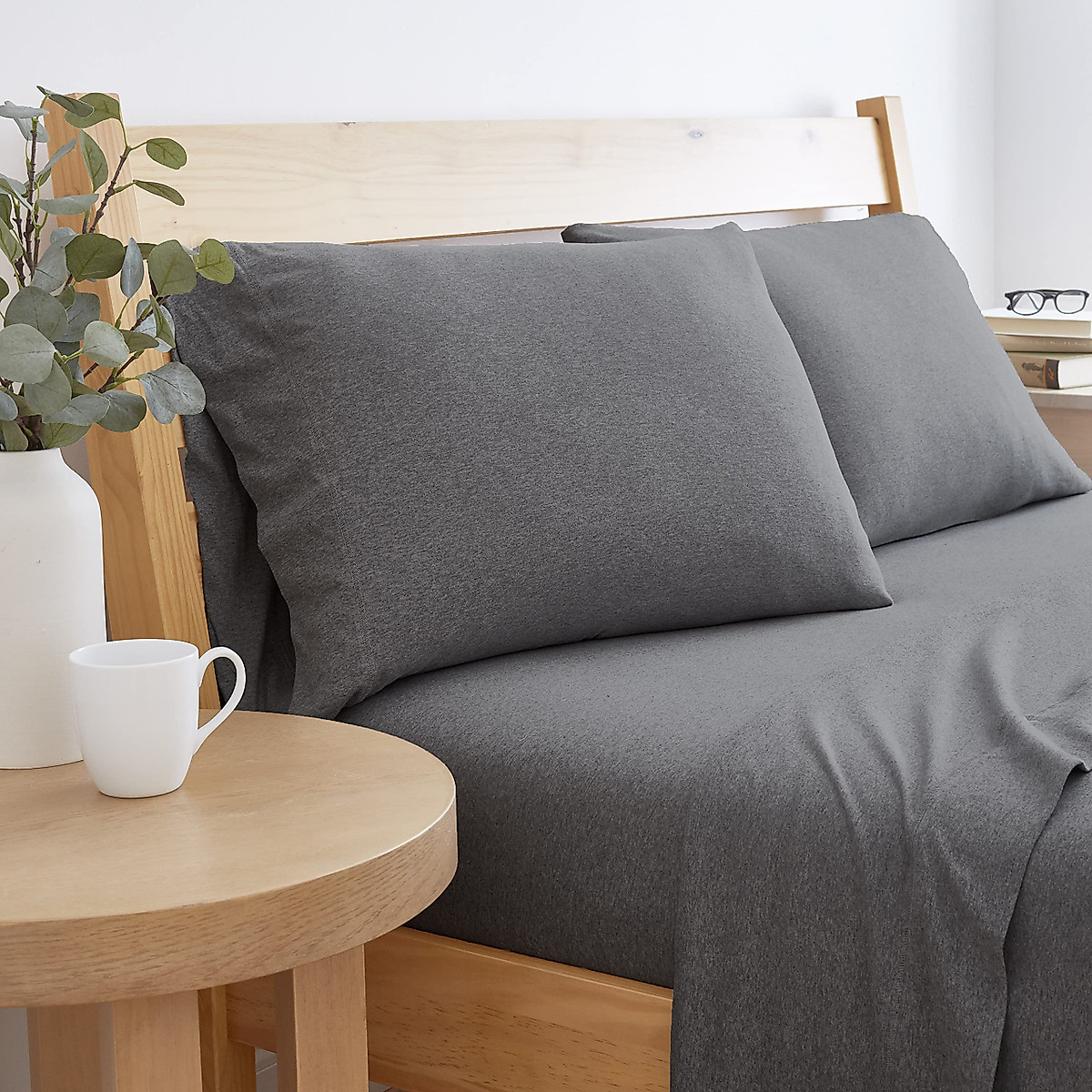 Road Trip America Jersey Knit Sheet Set - 4 Pieces Full Cotton Sheets Set - Soft Cozy Stretchy Knit Bed Linen (Dark Grey, Full)