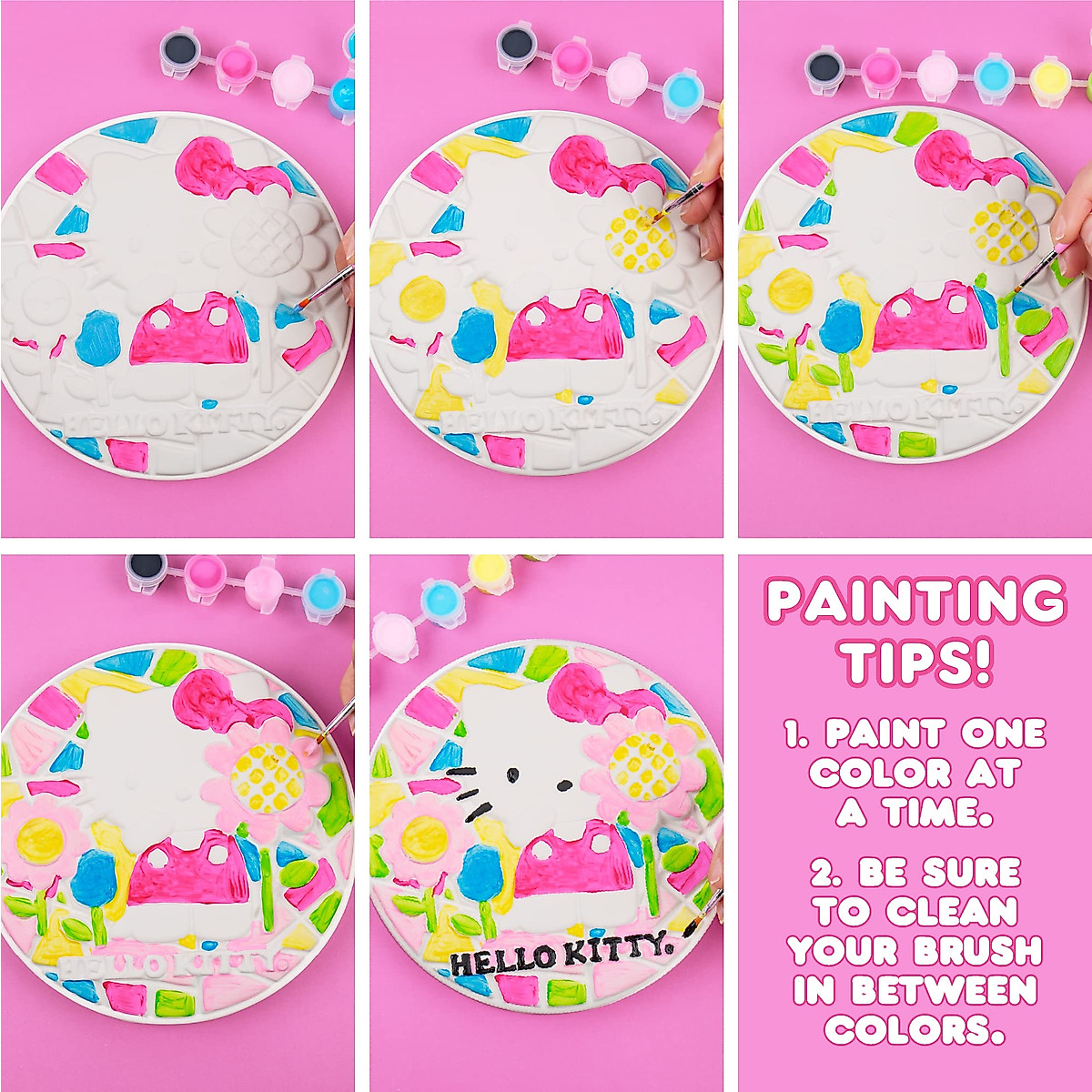 Sanrio Hello Kitty Paint Your Own Stepping Stone, Includes 7” 6 Paints & 1 Paintbrush, Cute Gifts for Kids Teens Girls Adults