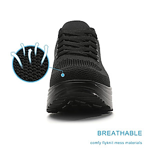 RUIDENG Comfortable Work Shoes for Women Platform | Hiking Sneakers Walking | Air Cushion Thick Rocker Bottom All Black Size 7.5