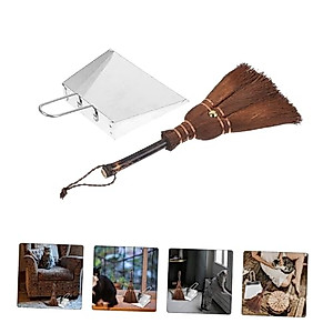 PLAFOPE 1 Set Pet Broom Dustpan Home Accessory Convenient Mini Dustpan Pet Cage Broom Mini Broom with Dustpan Litter Scooper and Duster Desktop Cleaning Brush Desk Cleaning Broom Wood