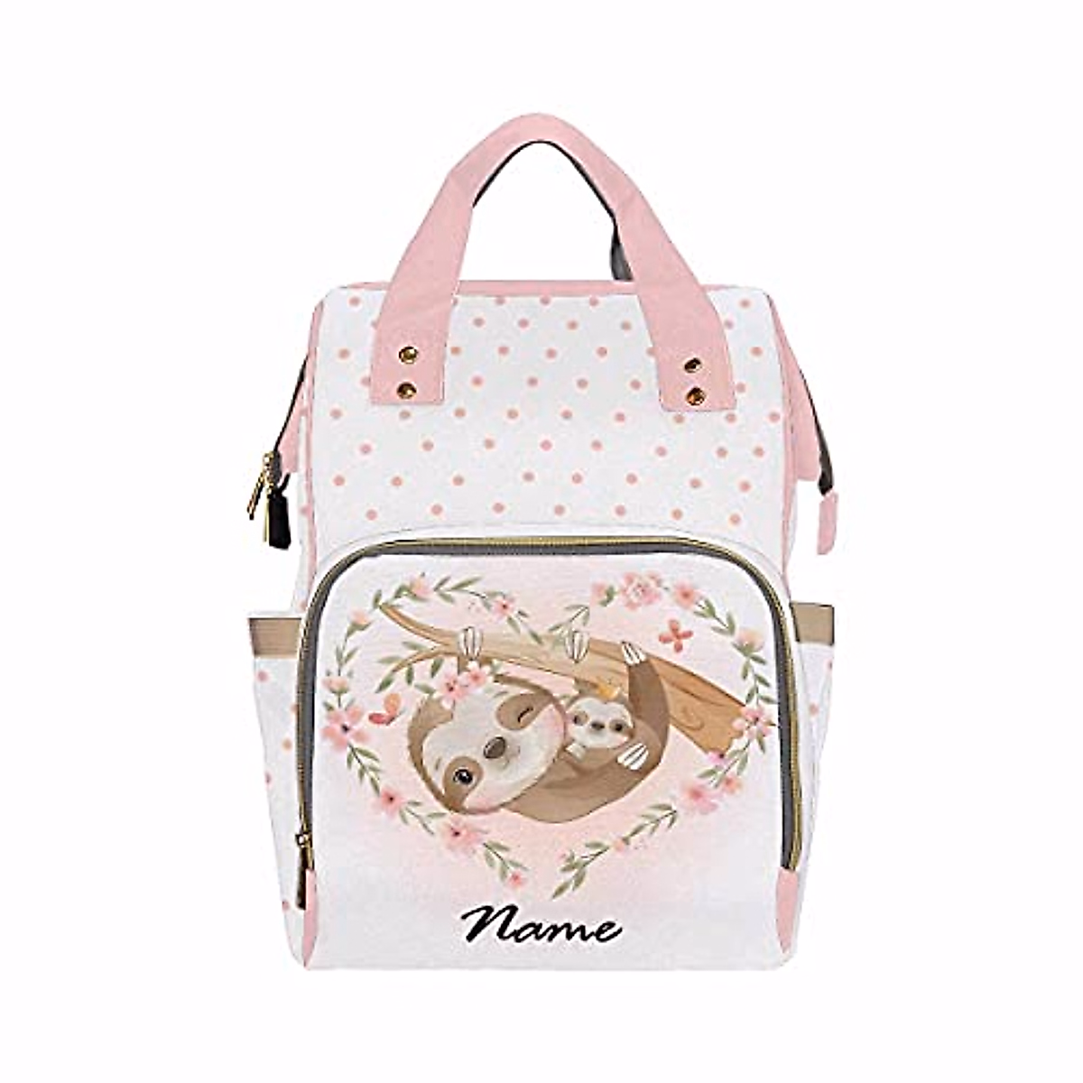 InterestPrint Custom Name on Diaper Bag, Sloth Animals Diaper Bag Nappy Bags Travel Shoulder Daypack Mummy Backpack Custom Gift for Mom Girl