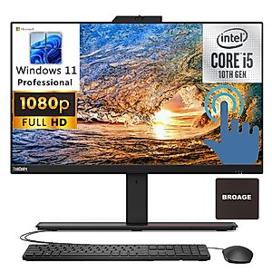Lenovo ThinkCentre M90a AIO 23.8" Touchscreen FHD Business All-in-One Desktop Computer, Intel Hexa-Core i5-10400 (Beat i7-8700), 64GB RAM, 1TB PCIe SSD, DVDRW, WiFi 6, Windows 11 Pro, BROAG Mousepad