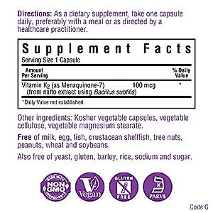 BlueBonnet Vitamin K2 Vegetarian Capsules, 100 Count