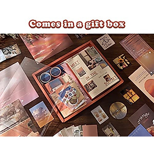 Draupnir Aesthetic Scrapbook Kit(348pcs), Bullet Junk Journal Kit with Journaling/Scrapbooking Supplies, Stationery,A6 Grid Notebook with Graph Ruled Pages DIY Scrapbook Gift for Teen Girl Kid(Sunset)