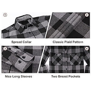 Damipow Flannel Shirt for Men Button Down Long Sleeve Shirts Plaid Flannels Men Shirt,Grey,L