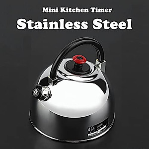 Eboxer 60 Minute Mechanical Kitchen Timer, Teapot Shaped Cooking Timer Clock, Stainless Steel Wind Up Dial Rotating Countdown Egg Timer, Sets from 0 to 60 Minutes
