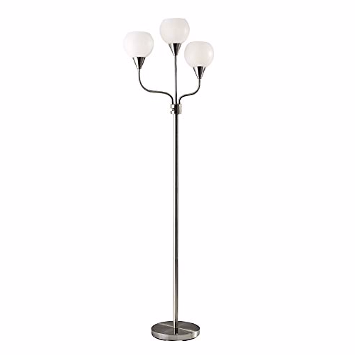 Adesso 1534-22 Phillip 3-Arm Floor Lamp, 65.5 in., 3 x 40 W Incandescent/13 W CFL, Brushed Steel/White, 1 Steel Lamp