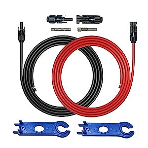 RAKDSYMC 6Ft 10AWG(6mm²) Solar Panel Extension Cable, Solar Panel Wire with Female and Male Connector with Extra Free Pair of Spanner Wrench (6Ft Red+6Ft Black)