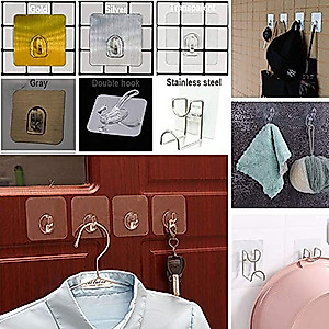 BODINGTAI Wall Hooks, Self Adhesive Hooks, Multicolor Transparent Plastic Reusable Heavy Duty Hook No Trace No Scratch Waterproof and Oilproof for Kitchen Bathroom Storage Room Office.