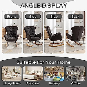 NIOIIKIT Nursery Rocking Chair, Teddy Upholstered Glider Rocker, Rocking Accent Chair with High Backrest, Comfy Rocking Accent Armchair for Living Room, Bedroom, Offices (Dark Grey Teddy)