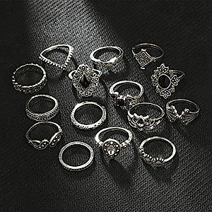 BERYUAN Rings Black Rings Goth Rings for Women Rings Womens Rings Cute Rings Stackable Rings Set（12Pcs(Rings Size 5,5.5,6.5,7,7.5,8.5)