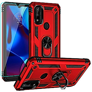 YZOK for Moto G Pure Phone Case,Moto G Pure Case with HD Screen Protector,[Military Grade] Ring Car Mount Kickstand Hybrid Hard PC Soft TPU Shockproof Protective Case for Moto G Pure (Red)